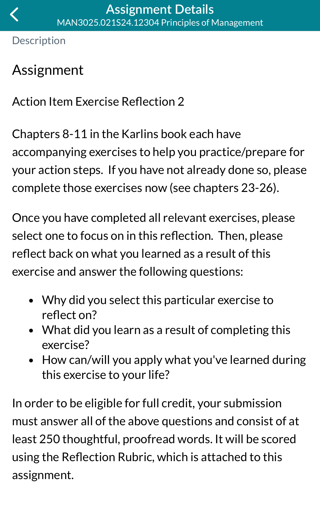 Solved Assignment DetailsMAN3025.021S24.12304 ﻿Principles of | Chegg.com