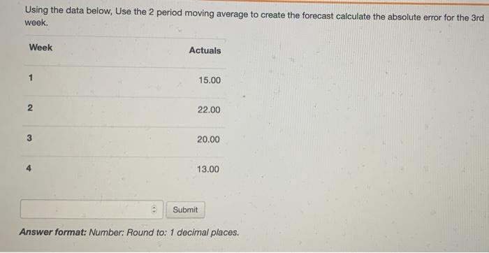 Solved Using the data below, Use the 2 period moving average | Chegg.com