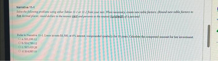 Solved Narrative 11-1 Solve the following moblens wing | Chegg.com