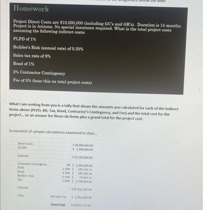 Solved Homework Project Direct Costs are $10,000,000 | Chegg.com