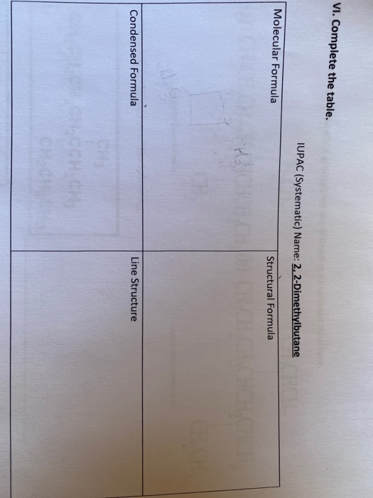 Solved VI. Complete the table. IUPAC (Systematic) Name: | Chegg.com