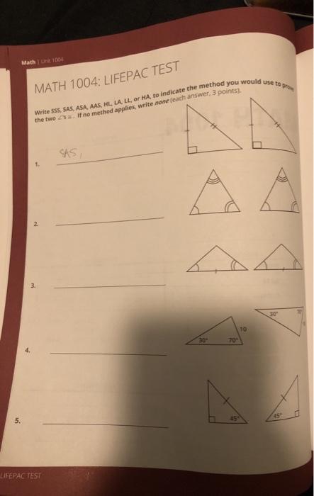 Solved Math 1004 MATH 1004: LIFEPAC TEST Write SSS, SAS, | Chegg.com