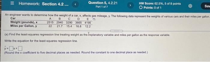 Solved part1- find least squares regression linepart 2 | Chegg.com