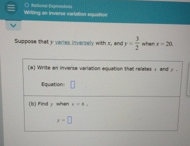 Solved Rational ExpressionsWriting an inverse variation | Chegg.com