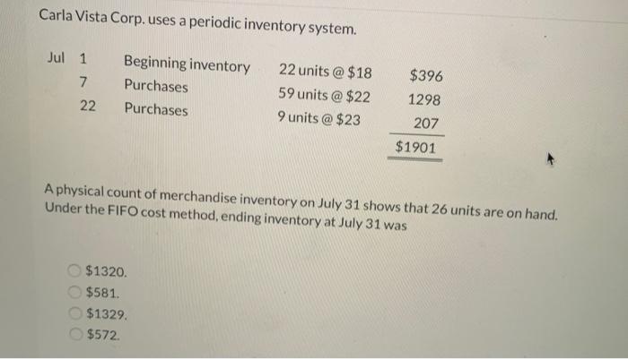 Solved Carla Vista Corp. uses a periodic inventory system. | Chegg.com