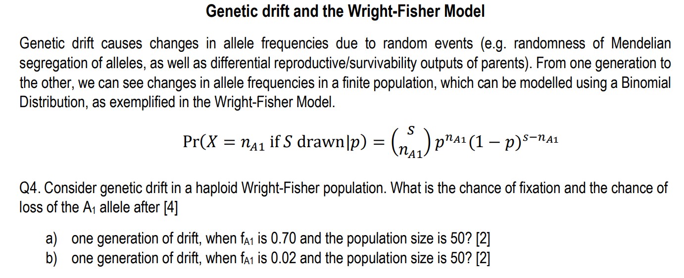 Solved Genetic drift and the Wright-Fisher ModelGenetic | Chegg.com