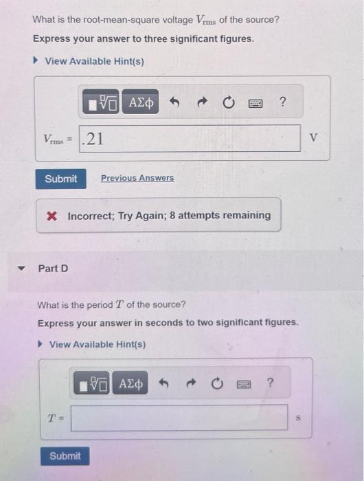 Solved What is the root-mean-square voltage Vrms of the | Chegg.com