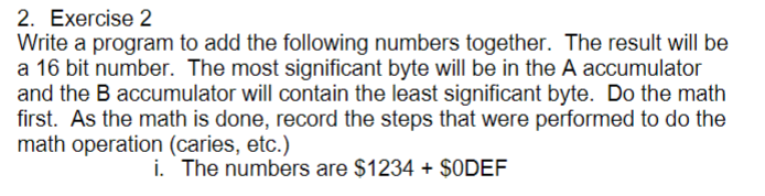 Solved Exercise 2 ﻿THRSIM 11 ﻿motorola 68HC11Write a program | Chegg.com