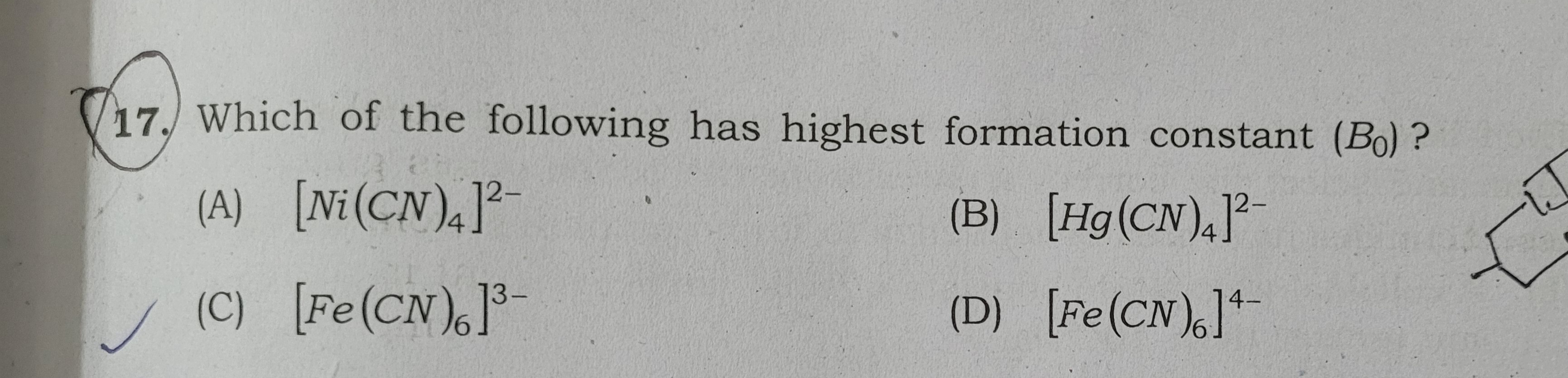 Solved Which of the following has highest formation constant | Chegg.com