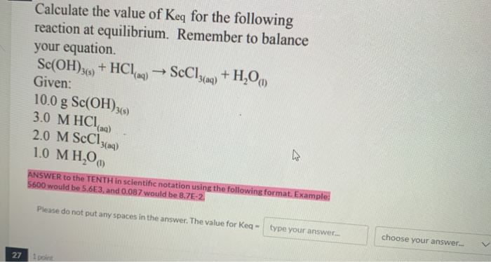 Solved Calculate the value of Keq for the following reaction | Chegg.com