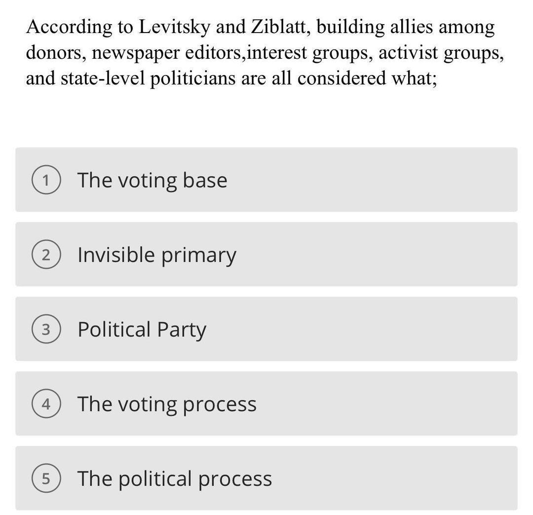 Solved According to Levitsky and Ziblatt, building allies | Chegg.com