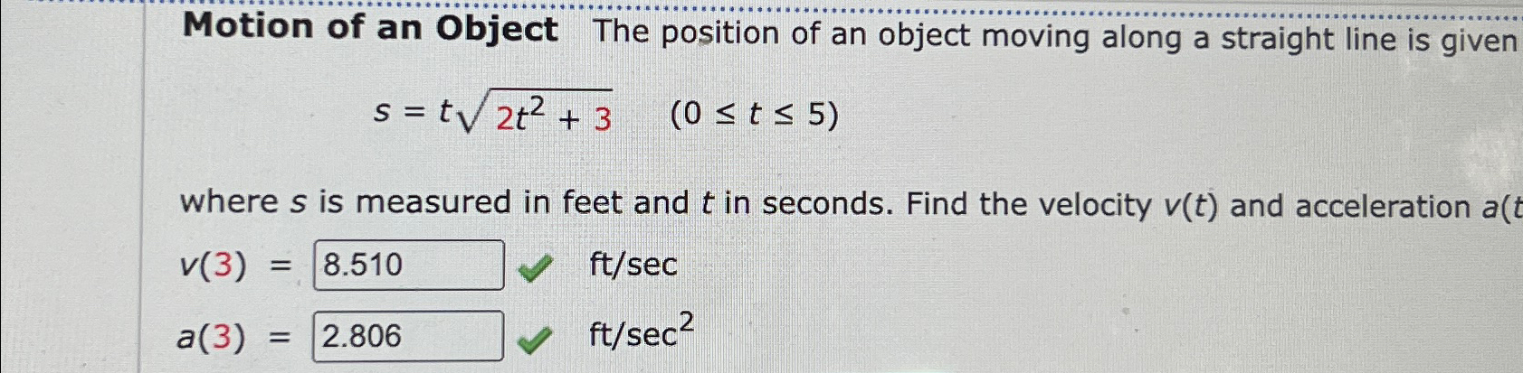 Solved Motion of an Object The position of an object moving | Chegg.com