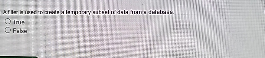 Solved A filter is used to create a temporary subset of data | Chegg.com