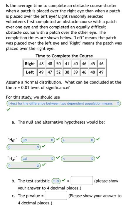 Solved Is the average time to complete an obstacle course | Chegg.com