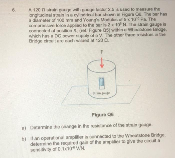 Solved 6. A 120 strain gauge with gauge factor 2.5 is used | Chegg.com