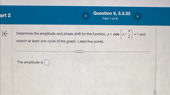 Solved Find amplitude, phase shift, 5 points on graph, one | Chegg.com