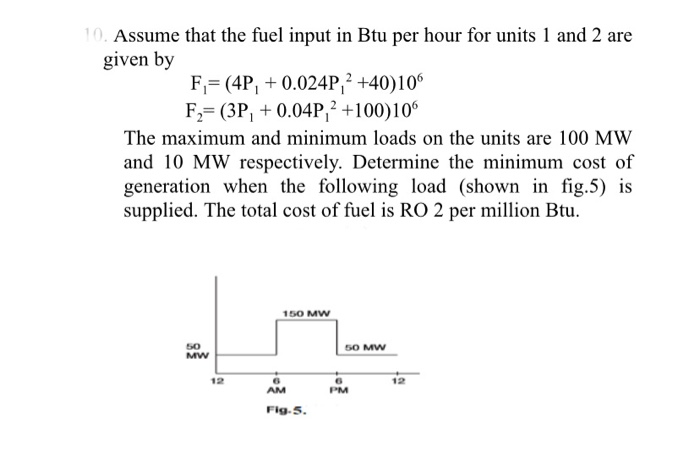 Solved 10. Assume that the fuel input in Btu per hour for | Chegg.com