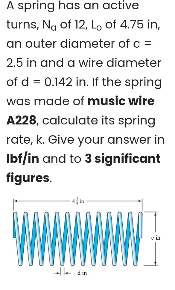 Solved = A spring has an active turns, No of 12, L. of 4.75 | Chegg.com