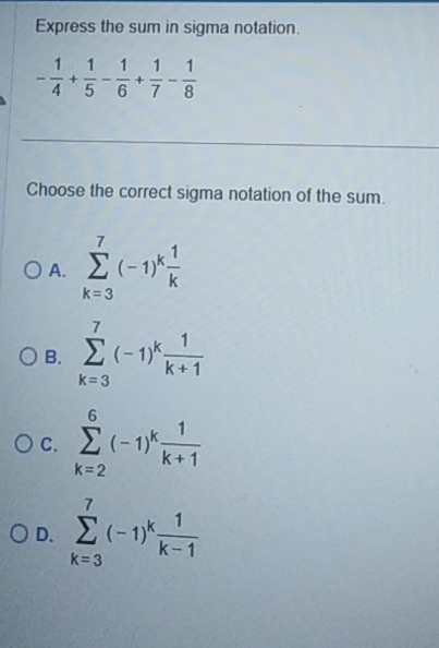 Solved Express the sum in sigma | Chegg.com