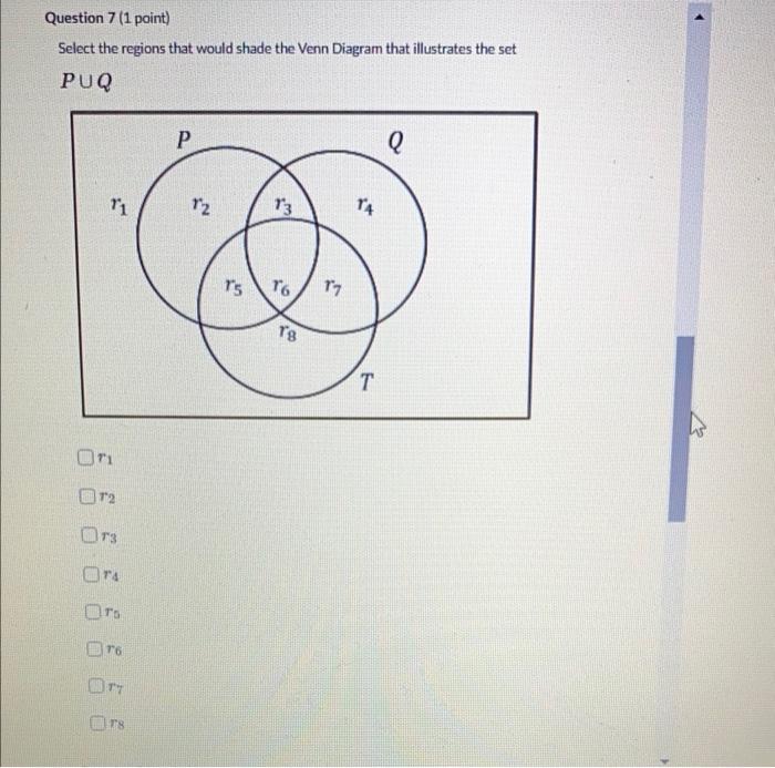 Solved Question 7 (1 point) Select the regions that would | Chegg.com