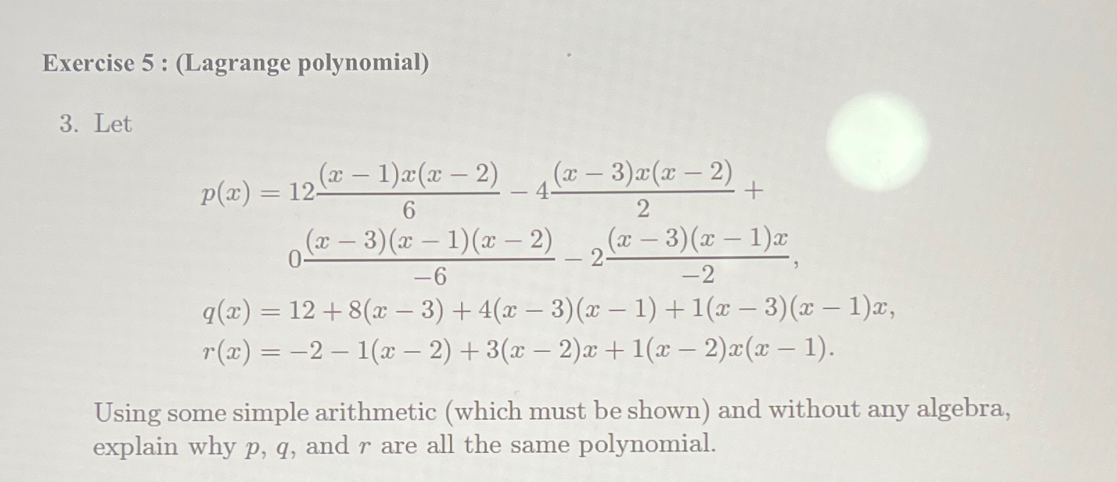 Solved Exercise 5 ﻿: (Lagrange polynomial)3. | Chegg.com