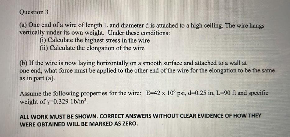 Solved Question 3 (a) One end of a wire of length L and | Chegg.com