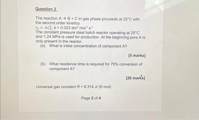 Solved The reaction \\( \\mathrm{A} \\rightarrow | Chegg.com
