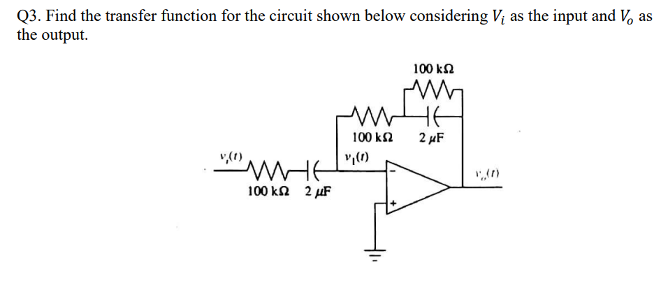 Solved Q3. ﻿Find the transfer function for the circuit shown | Chegg.com
