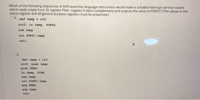 Which Of The Following Sequences Of Avr Assembly 