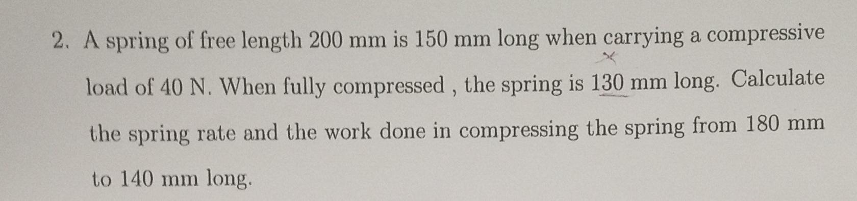 Solved 2. A spring of free length 200 mm is 150 mm long when | Chegg.com