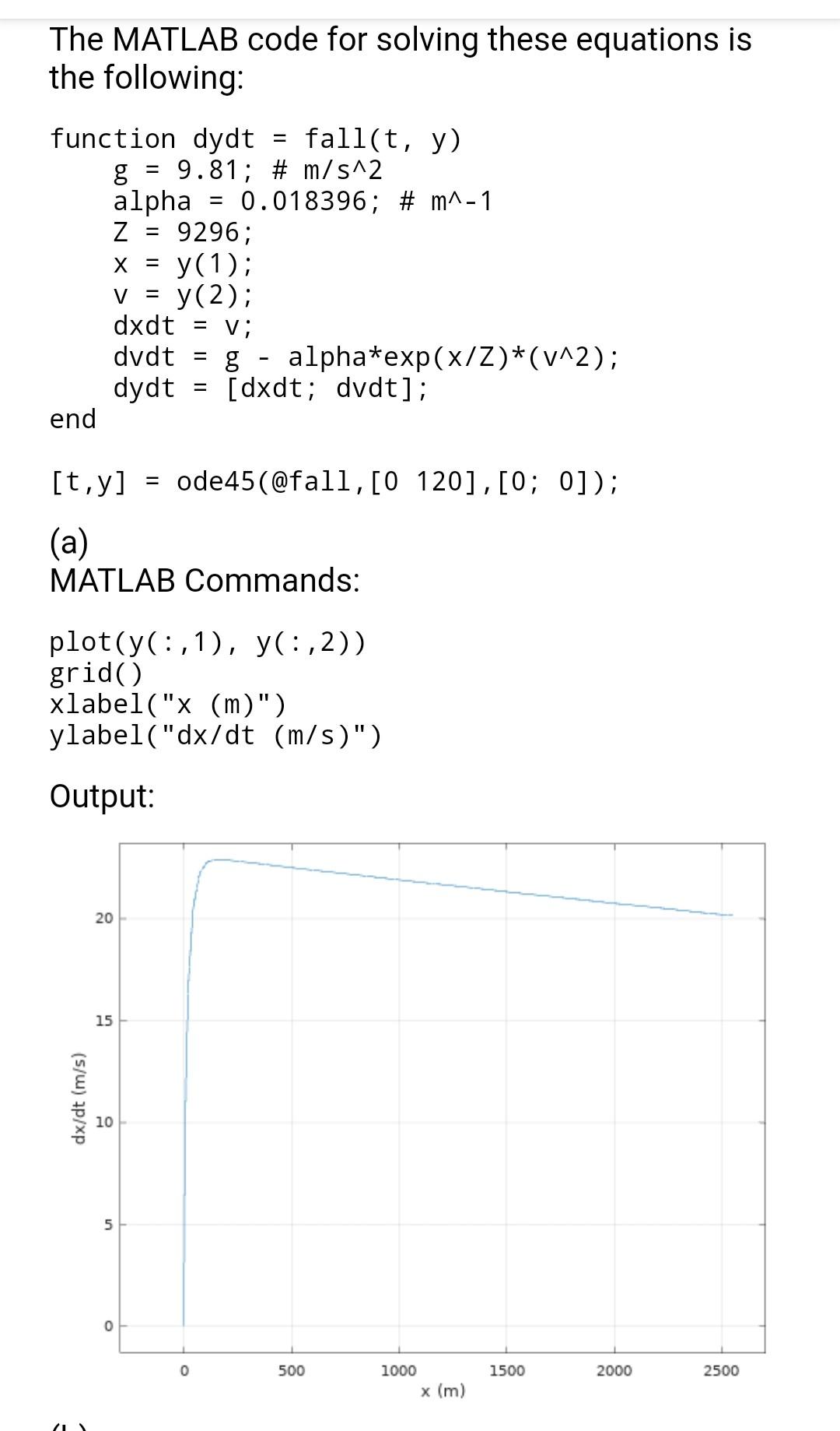 The MATLAB code tor solving these equations is the | Chegg.com