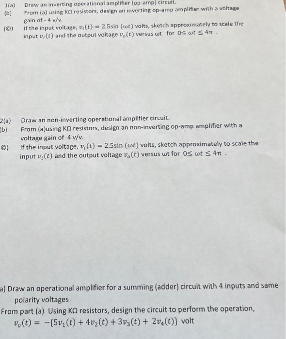 Solved 1(a) Draw an inverting operational amplifier (op-amp) | Chegg.com