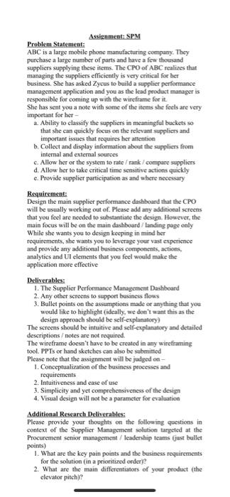 Assignment: SPM Problem Statement: ABC is a large | Chegg.com