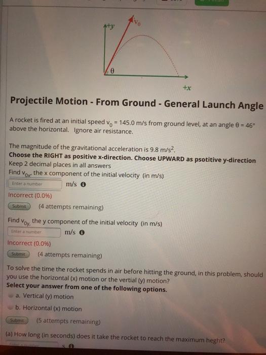 Solved e +x Projectile Motion - From Ground - General Launch | Chegg.com