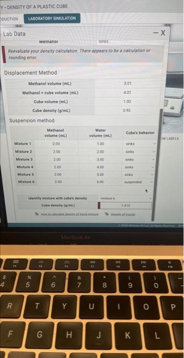 Solved Reevaluate your density calculation. There appears to | Chegg.com