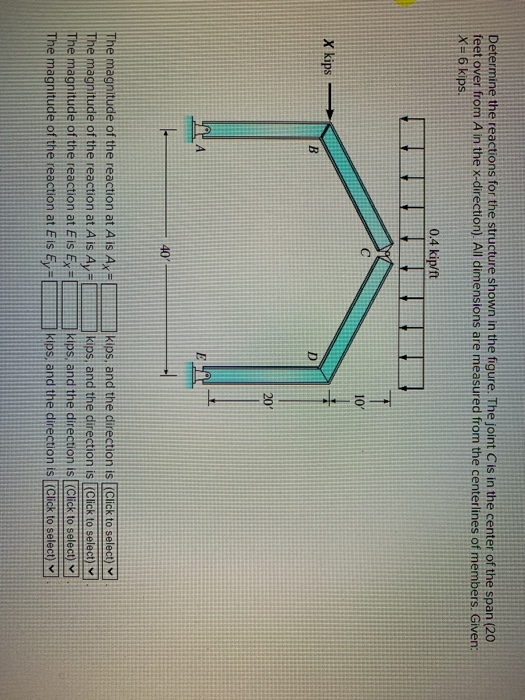Solved Determine the reactions for the structure shown in | Chegg.com