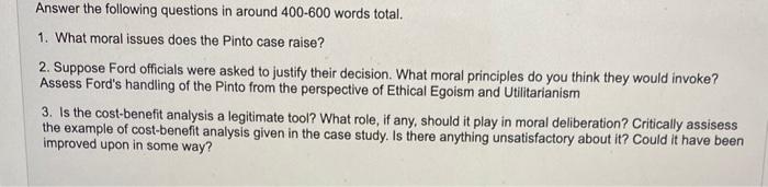 1. What moral issues does the Pinto case raise? 2. | Chegg.com