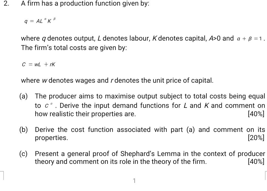 Solved 1. A profit-maximising firm has a production function | Chegg.com
