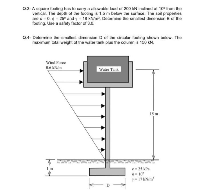 Solved Q.3- A square footing has to carry a allowable load | Chegg.com