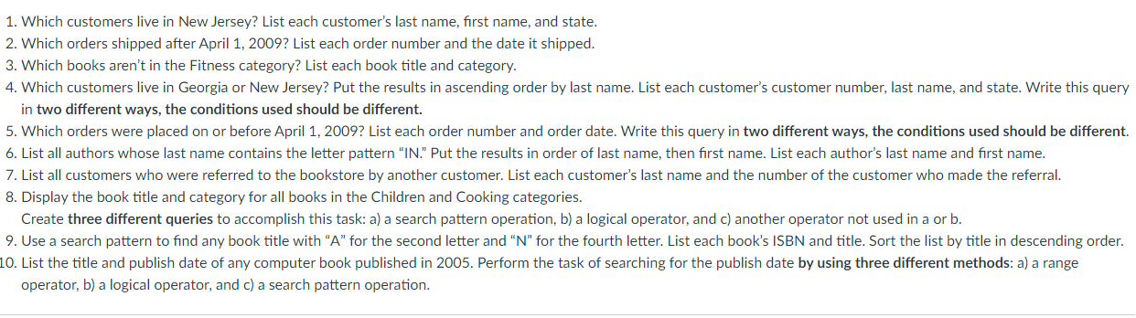 Solved Which customers live in New Jersey? List each | Chegg.com