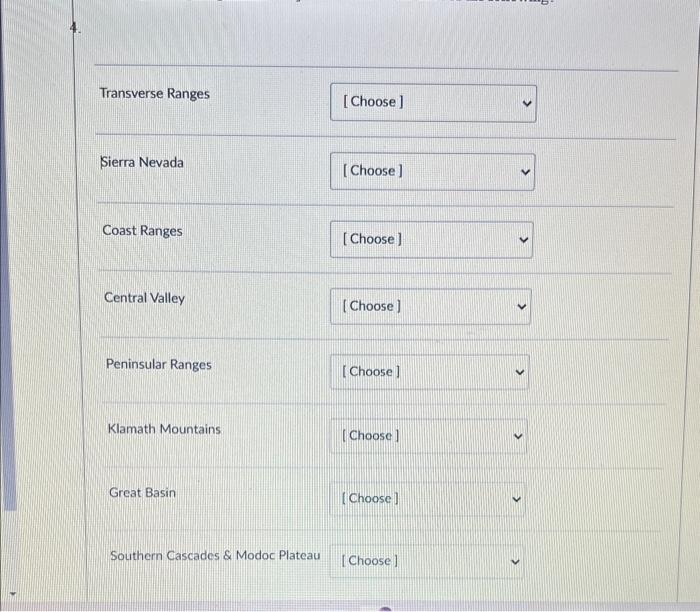 Solved Transverse Ranges Sierra Nevada Coast Ranges Central | Chegg.com