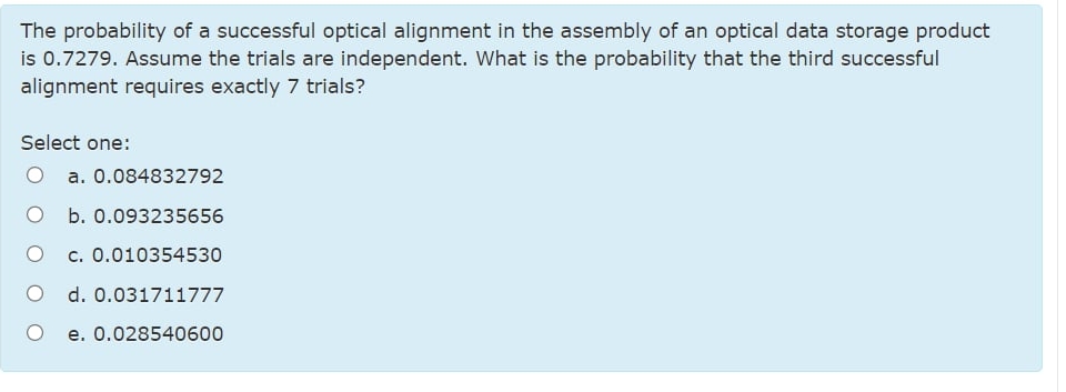 Solved The probability of a successful optical alignment in | Chegg.com