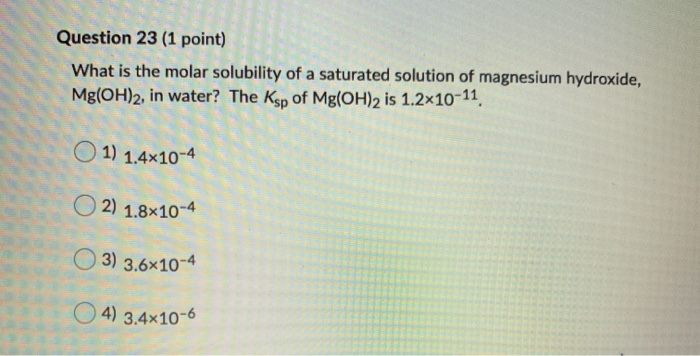 Solved Question 23 (1 point) What is the molar solubility of | Chegg.com