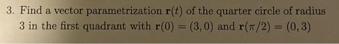 Solved 3. Find a vector parametrization r(t) of the quarter | Chegg.com