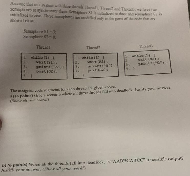 Solved Assume that in a systom widu thee threads Mreadl. | Chegg.com