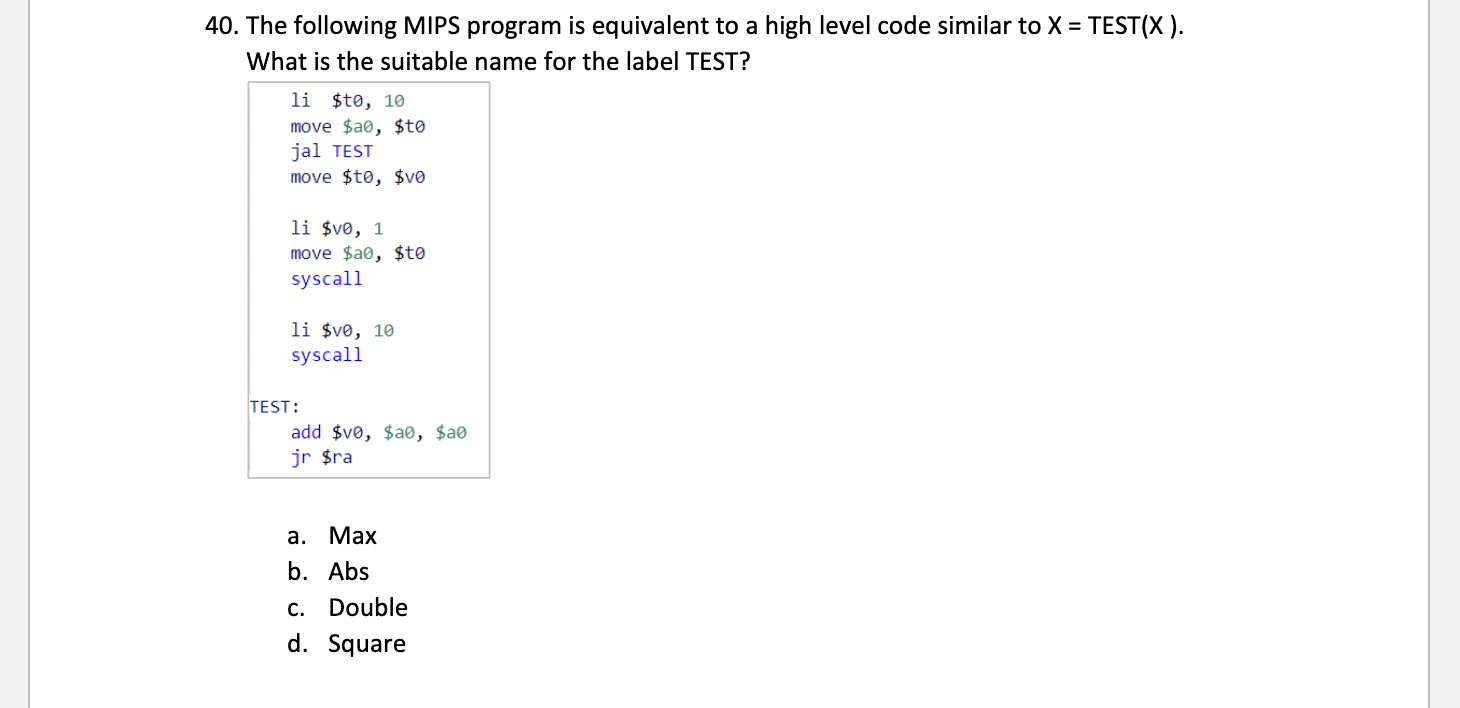 Solved The following MIPS program is equivalent to a high | Chegg.com