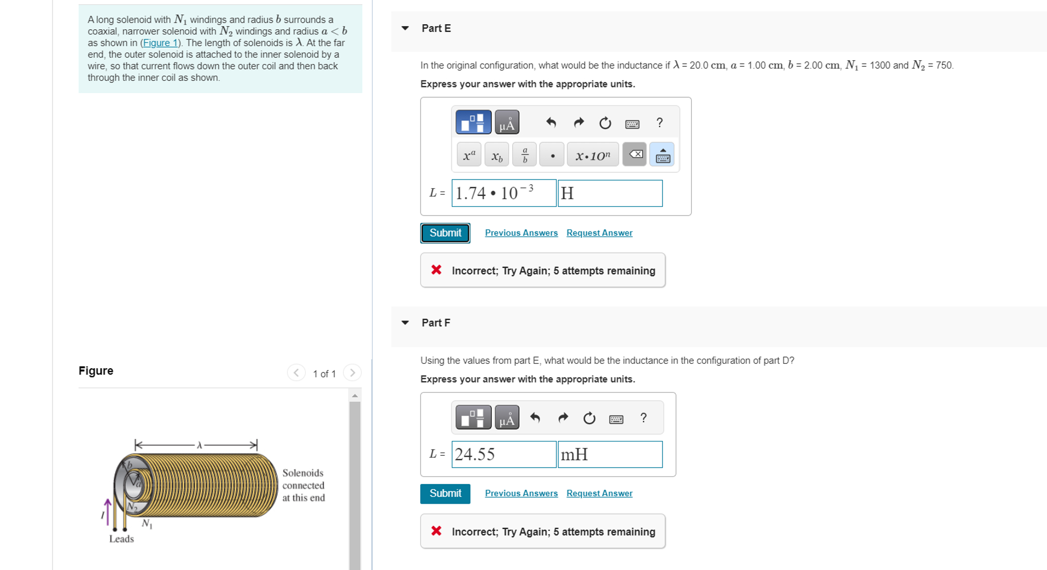Solved A long solenoid with N1 ﻿windings and radius b | Chegg.com
