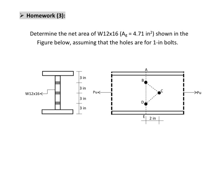 Solved > Homework (3) Determine the net area of W12x16 (Ag = | Chegg.com