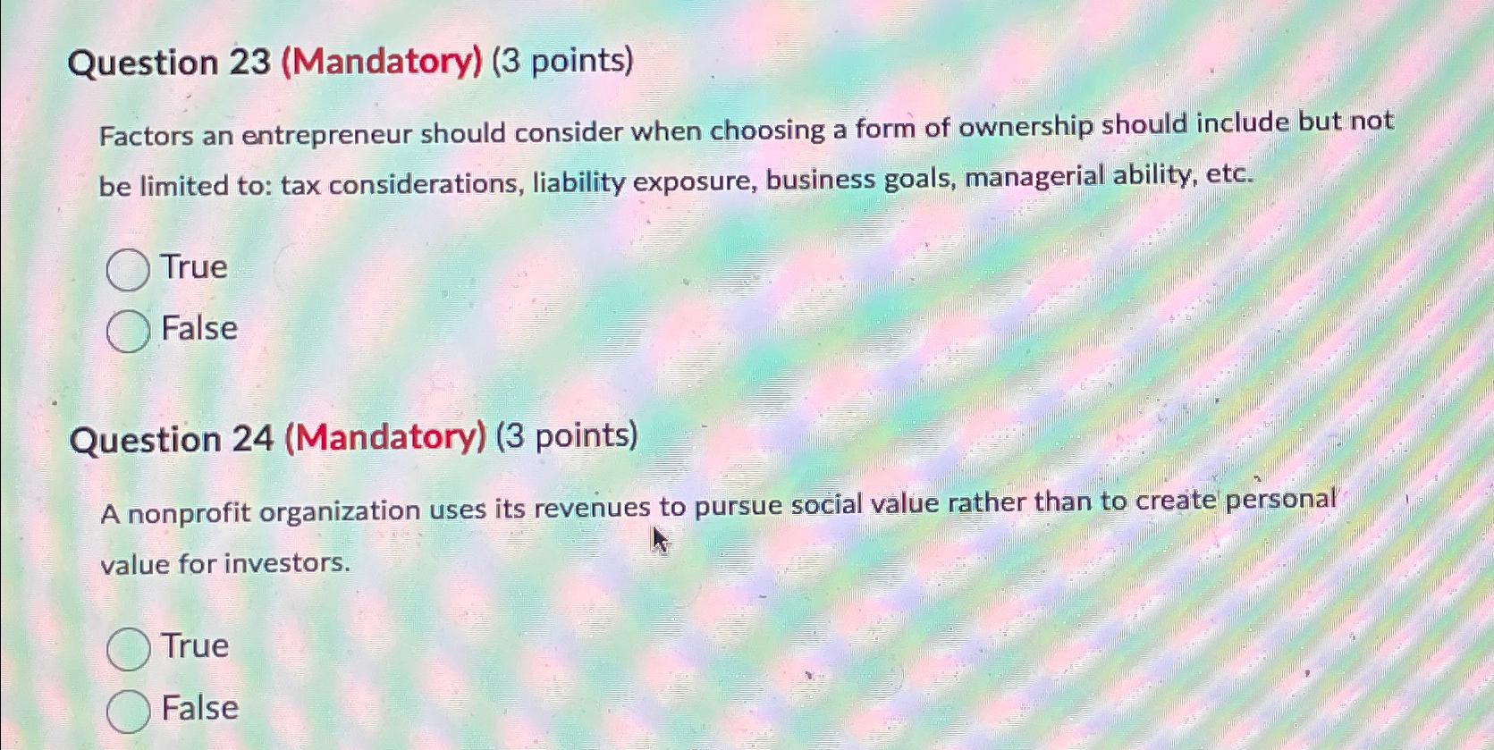 Solved Question 23 (Mandatory) (3 ﻿points)Factors an | Chegg.com
