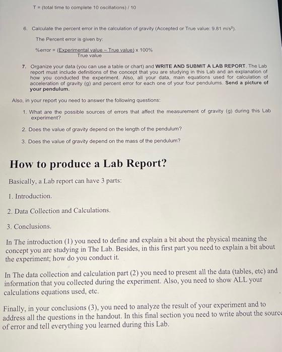 Solved Lab Experiment 03 Using a simple pendulum to | Chegg.com